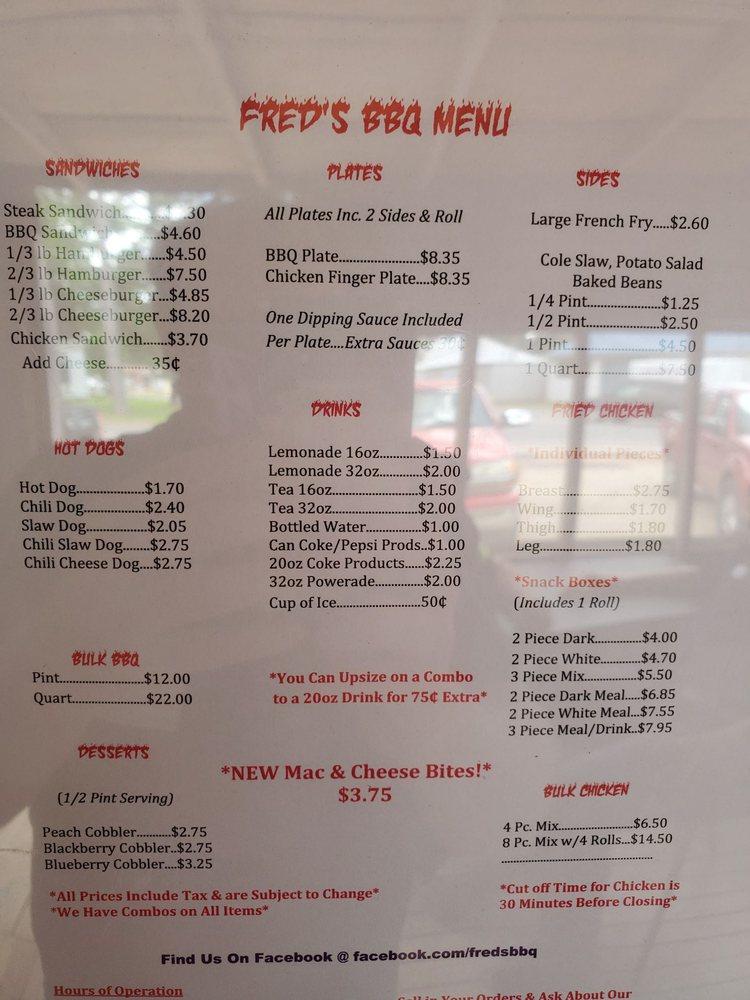 Carta de Fred's BBQ, Headland