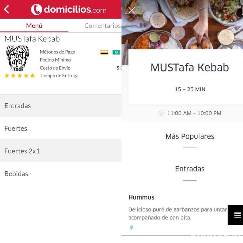 Menu at MUSTafa Kebab restaurant, Bogotá