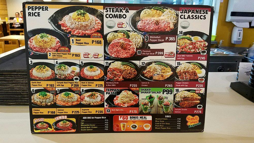 Menu at Pepper Lunch fast food, Manila, Units R-401A