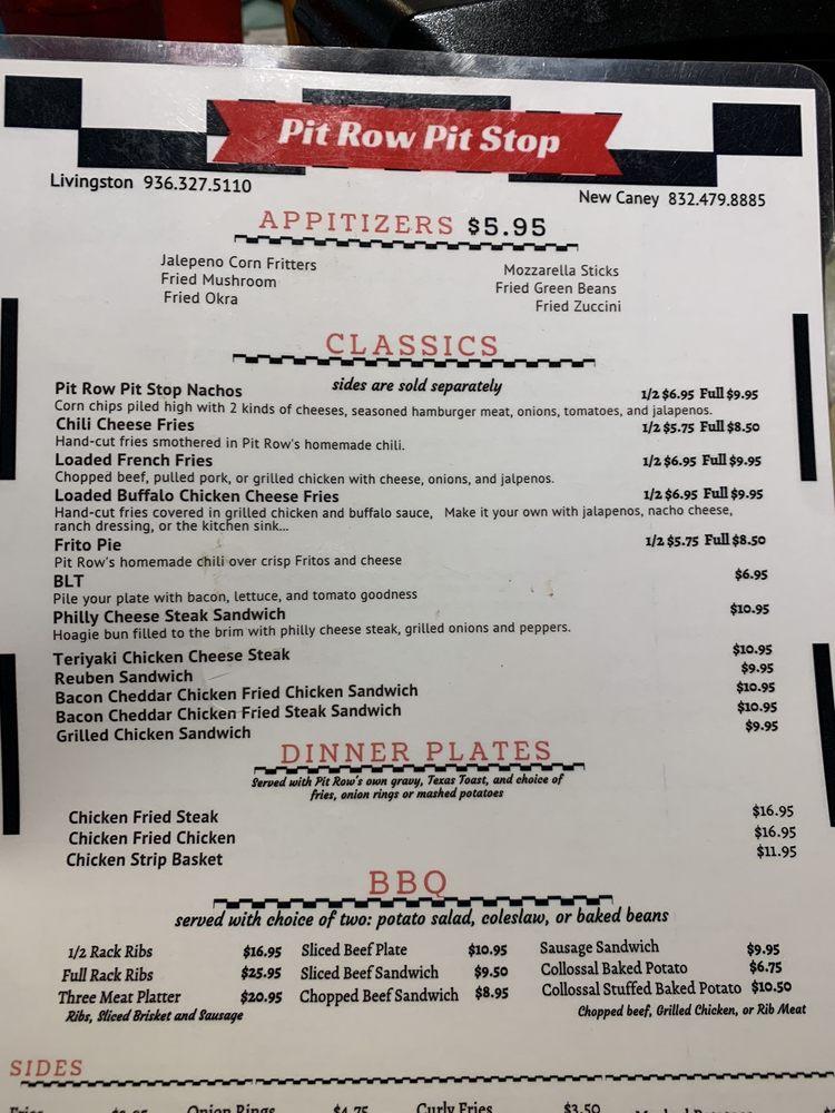 Menu at Pit Row Pit Stop BBQ, Livingston