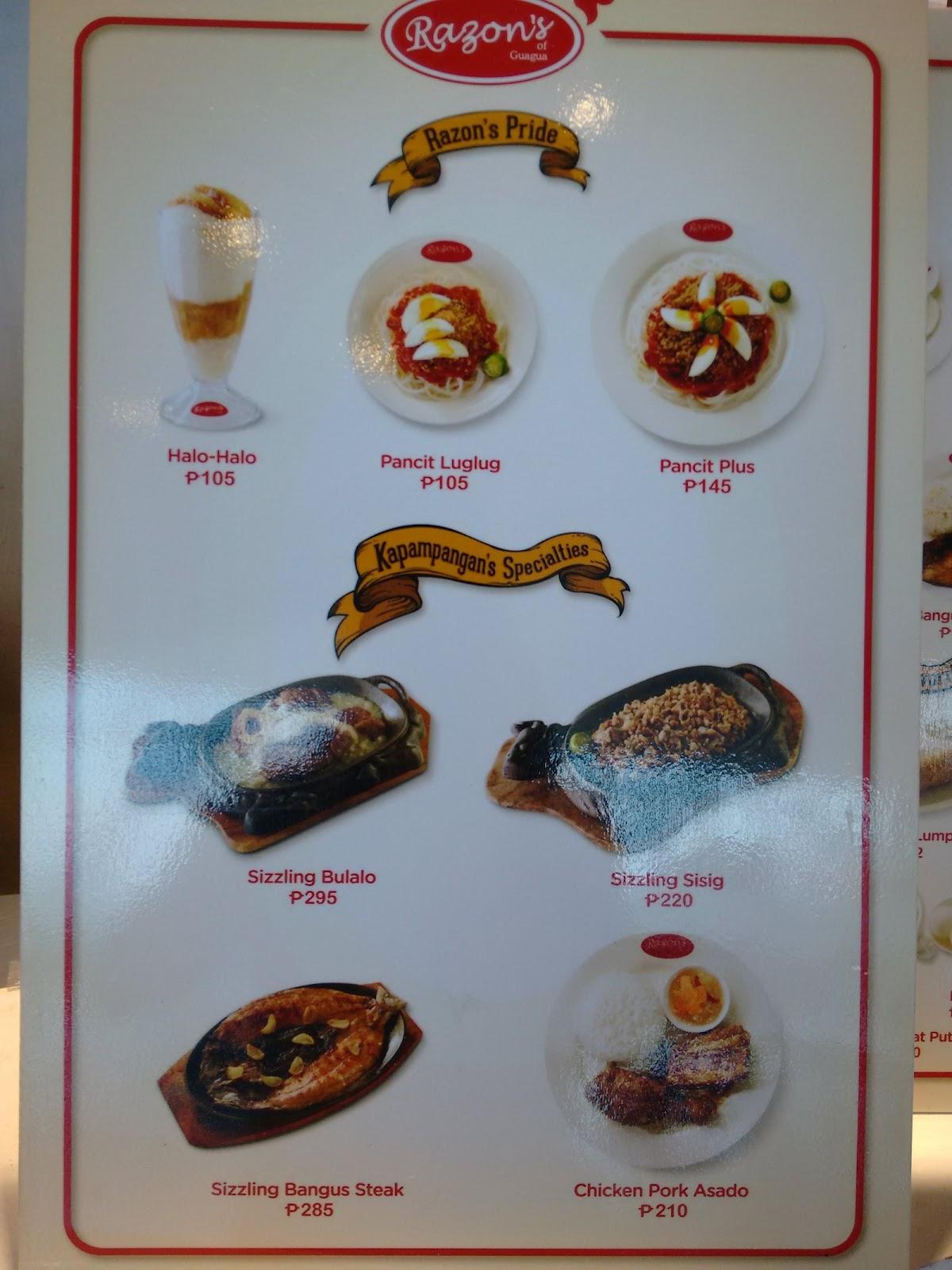 Menu at Razon's of Guagua restaurant, Quezon City, Fisher Mall