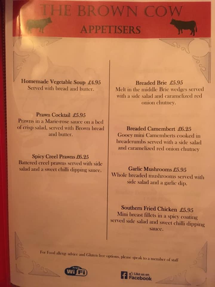 Menu at The Brown Cow pub & bar, Hinderwell