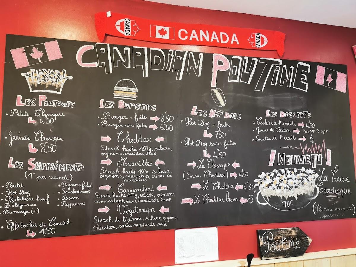 Menu at Canadian Poutine fast food, Arras