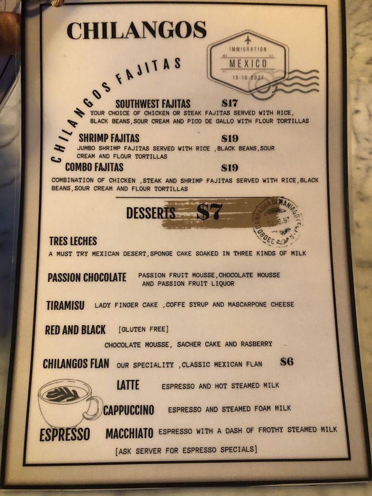 Menu at Chilango's pub & bar, Baltimore