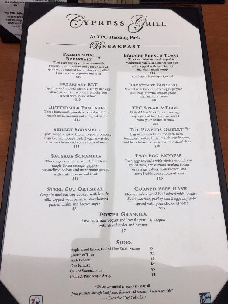 Menu at Cypress Grill restaurant, San Francisco