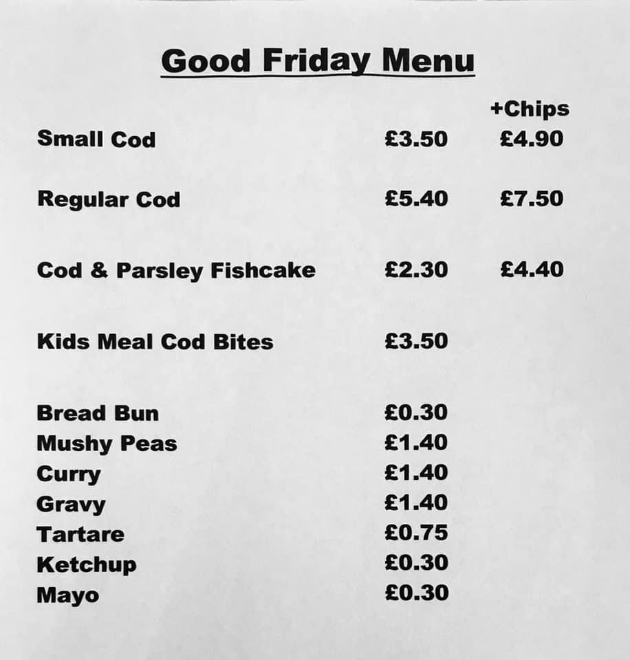Menu at Fenham Fish Bar, Newcastle upon Tyne, 21 Stamfordham Rd