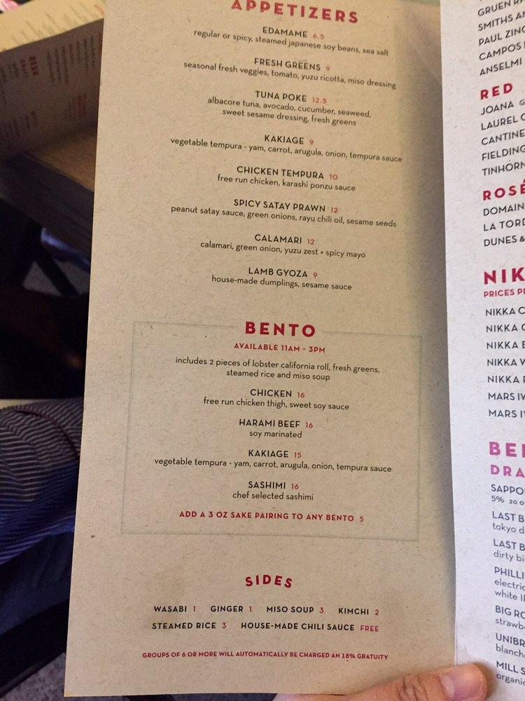 Menu at Goro + Gun restaurant, Calgary