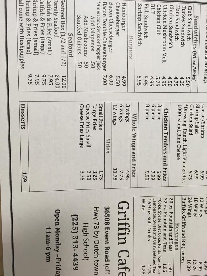 Griffin Cafe, Geismar - Restaurant menu, prices and reviews
