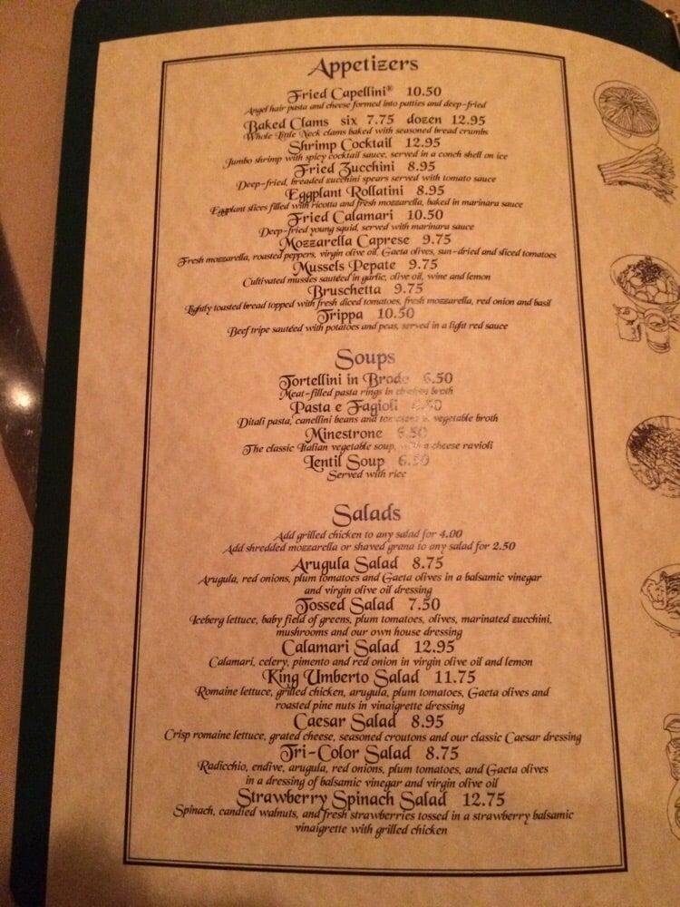 Menu at King Umberto pizzeria, Elmont