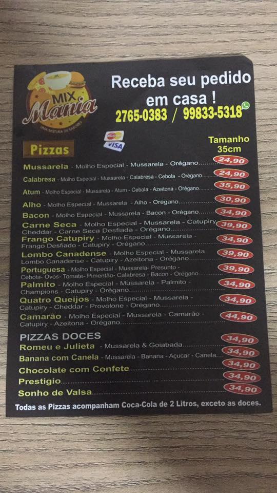 Menu at Mix Mania restaurant, Macaé