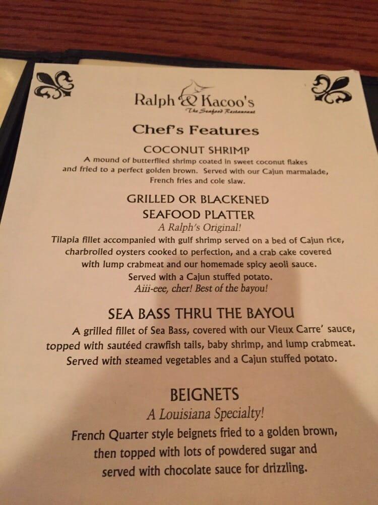 Menu at Ralph & Kacoo's restaurant, Bossier City