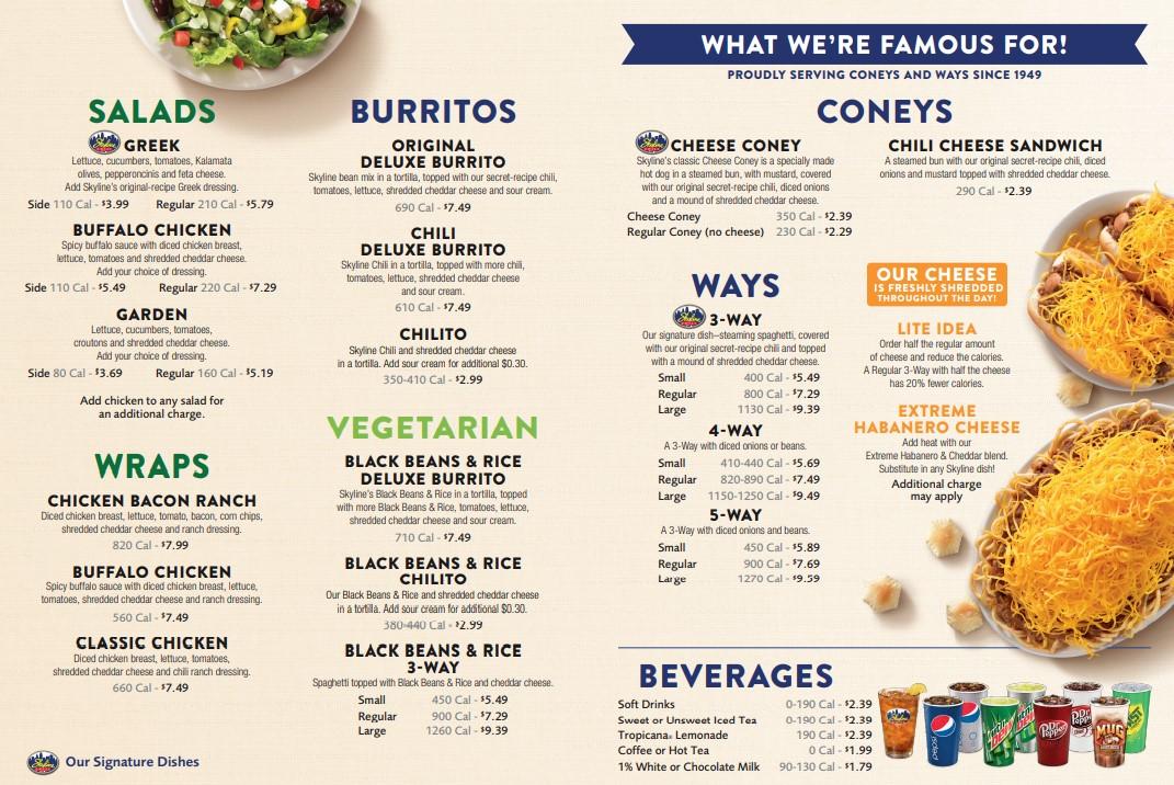 Menu at Skyline Chili fast food, Ross, Herman Rd