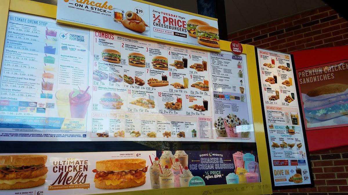 Menu at Sonic Drive-In fast food, Newport News, 12740 Jefferson Ave