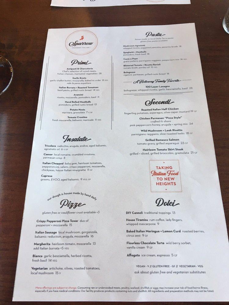 Menu at Sparrow Modern Italian pub & bar, Edmond