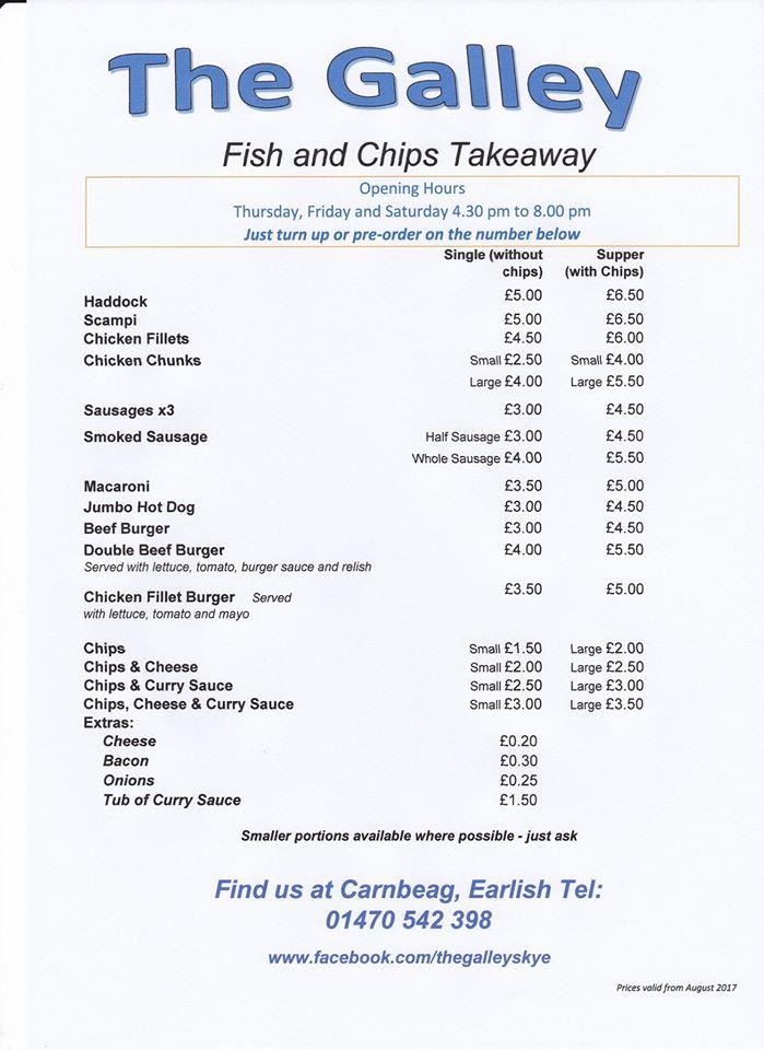 Menu at The Galley Cafe & Takeaway, Uig