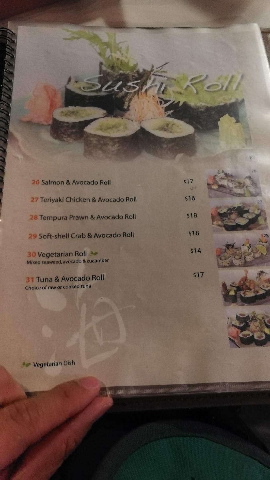 Menu at WA restaurant, Bondi Junction