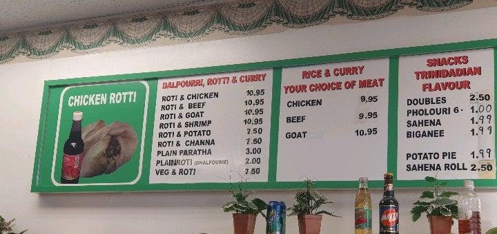 Menu at ACR Hot Roti & Doubles restaurant, Toronto