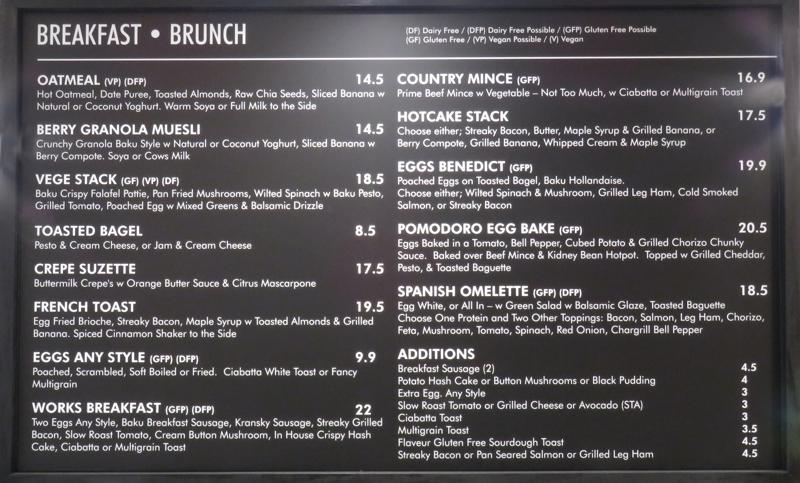 Menu at Cafe Baku, Taupo