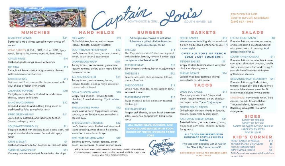 Menu at Captain Lou's pub & bar, South Haven, 278 Dyckman Ave