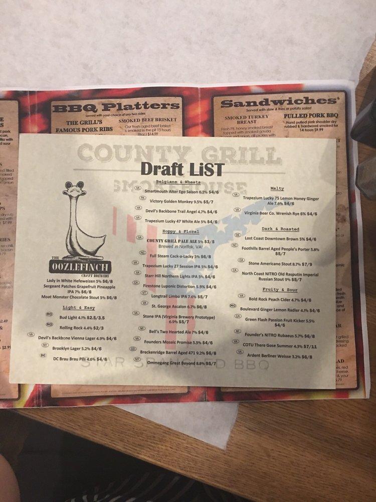 Menu at County Grill & Smokehouse BBQ, Newport News, George Washington ...