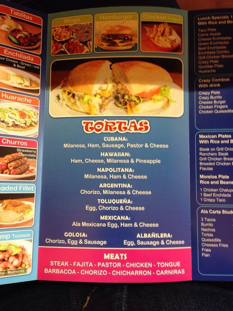 Menu at Crazy Tacos restaurant, Plano
