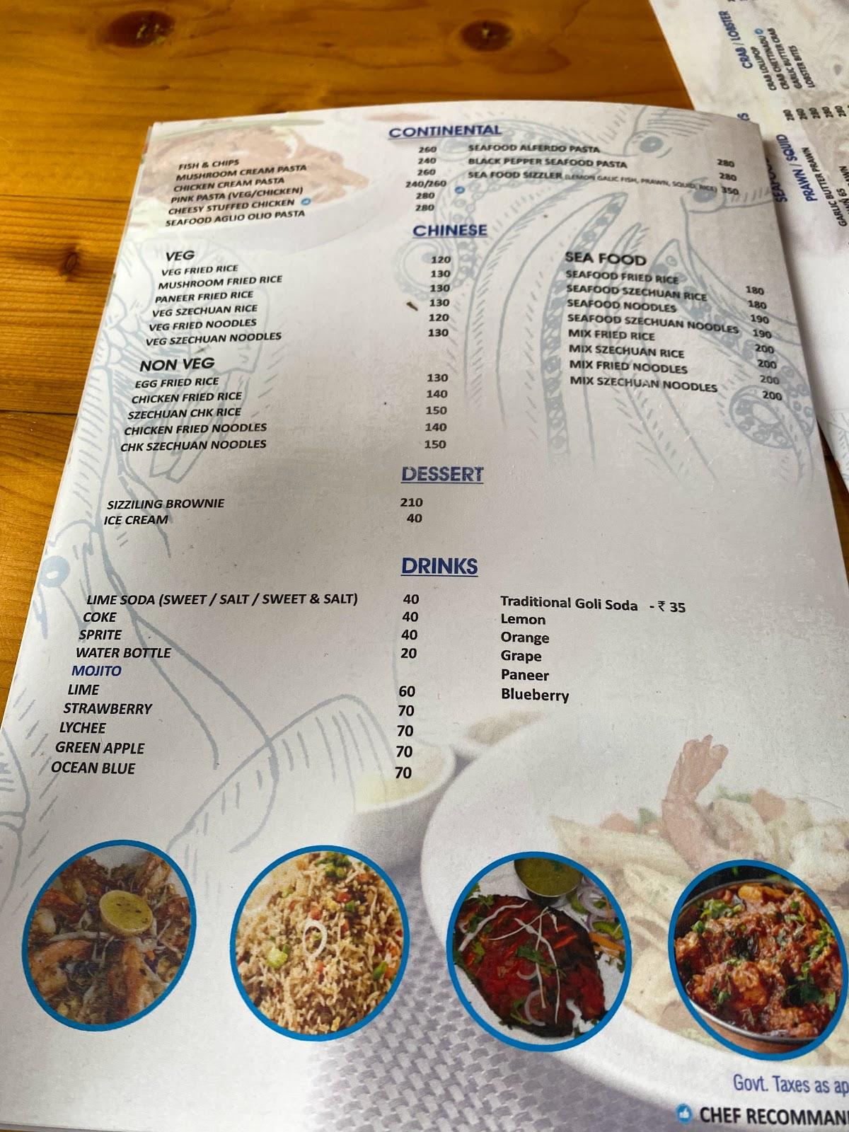 Menu at De Bluefin Seafood Restaurant, Puducherry