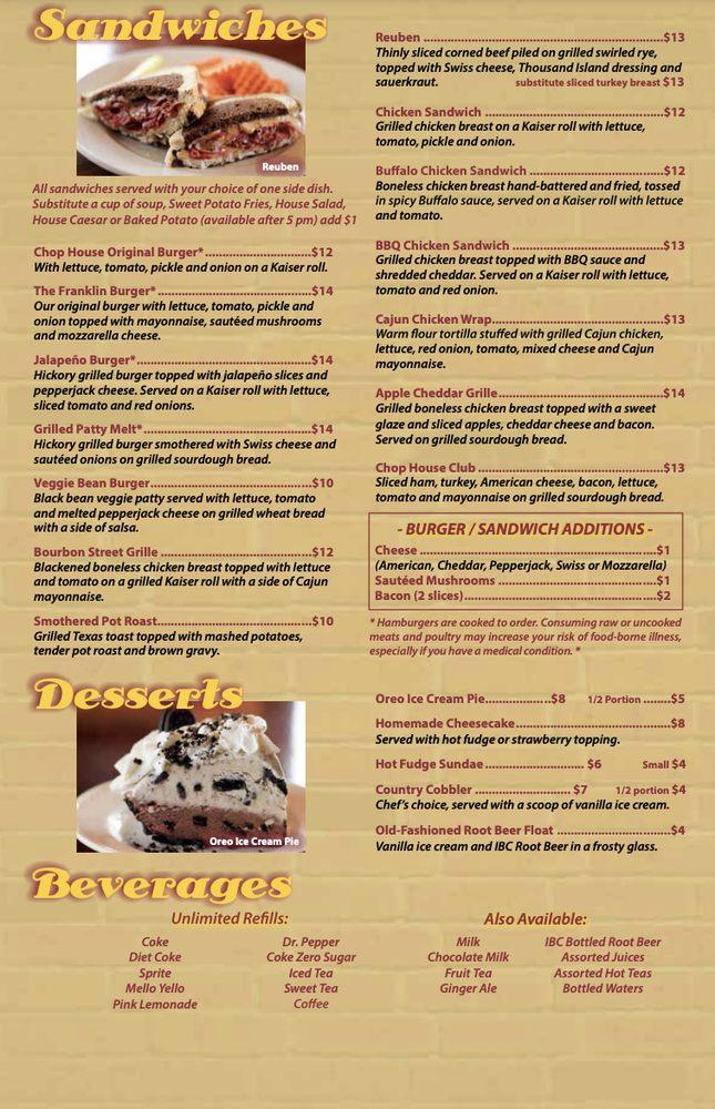 Menu at Franklin Chop House steakhouse, Franklin
