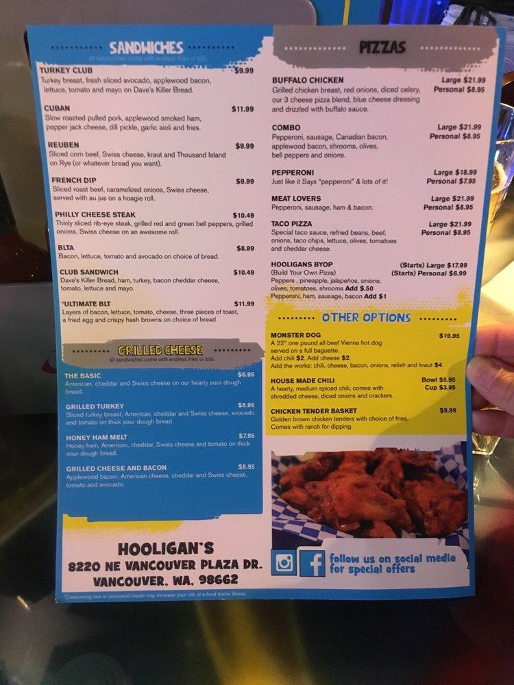 Menu at Hooligan's Sports Bar and Grill, Vancouver