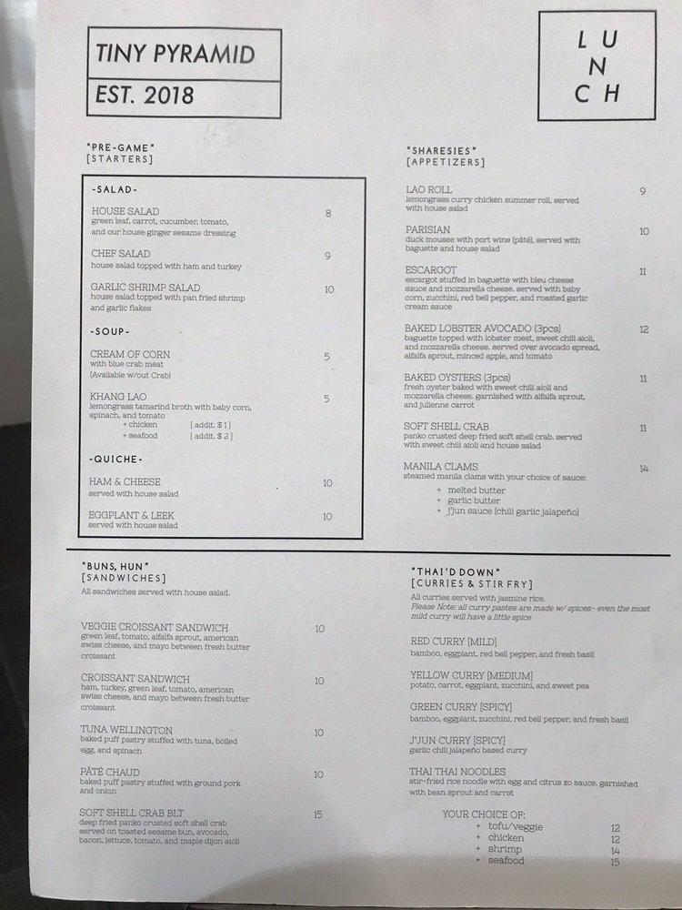 Menu at Tiny Pyramid cafe, Honolulu