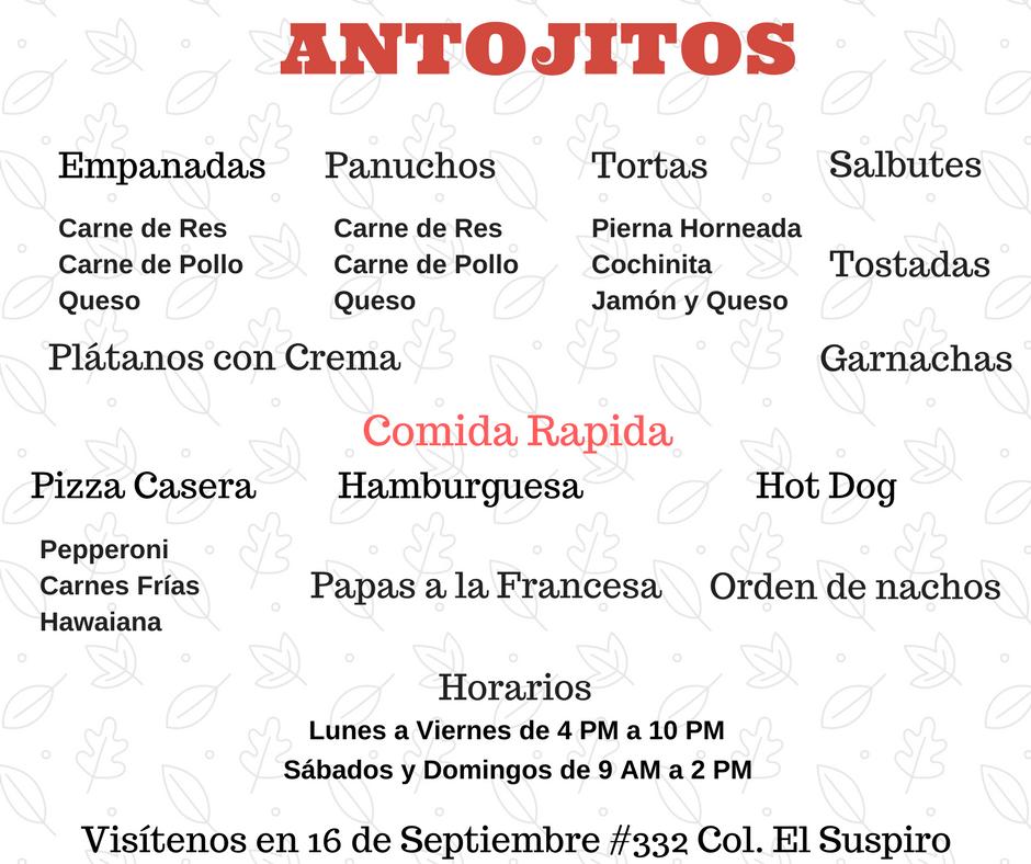 Menu at Antojitos "Mary" restaurant, Agua Dulce