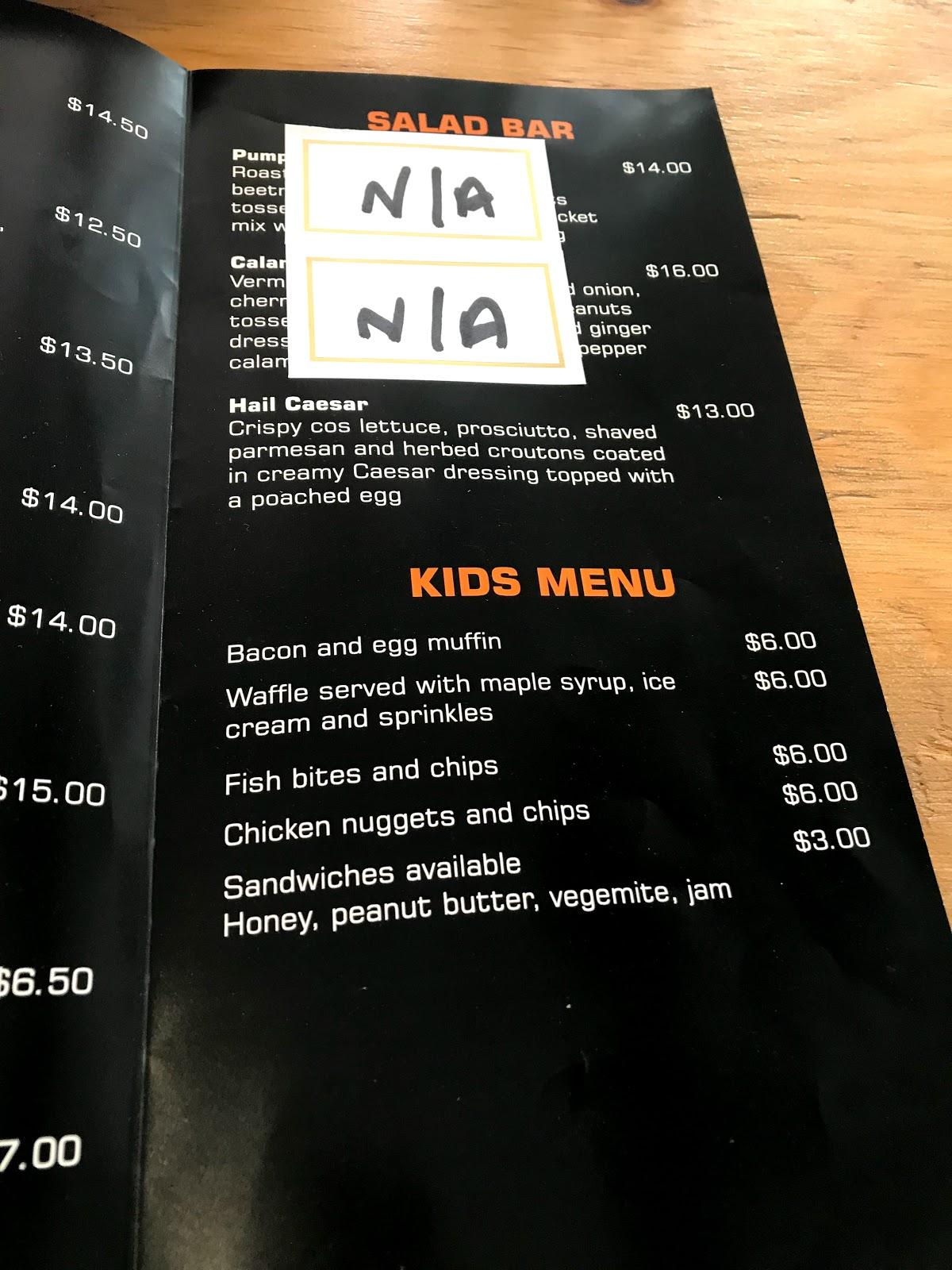 Menu at Caffin8 Cafe, Gordonvale