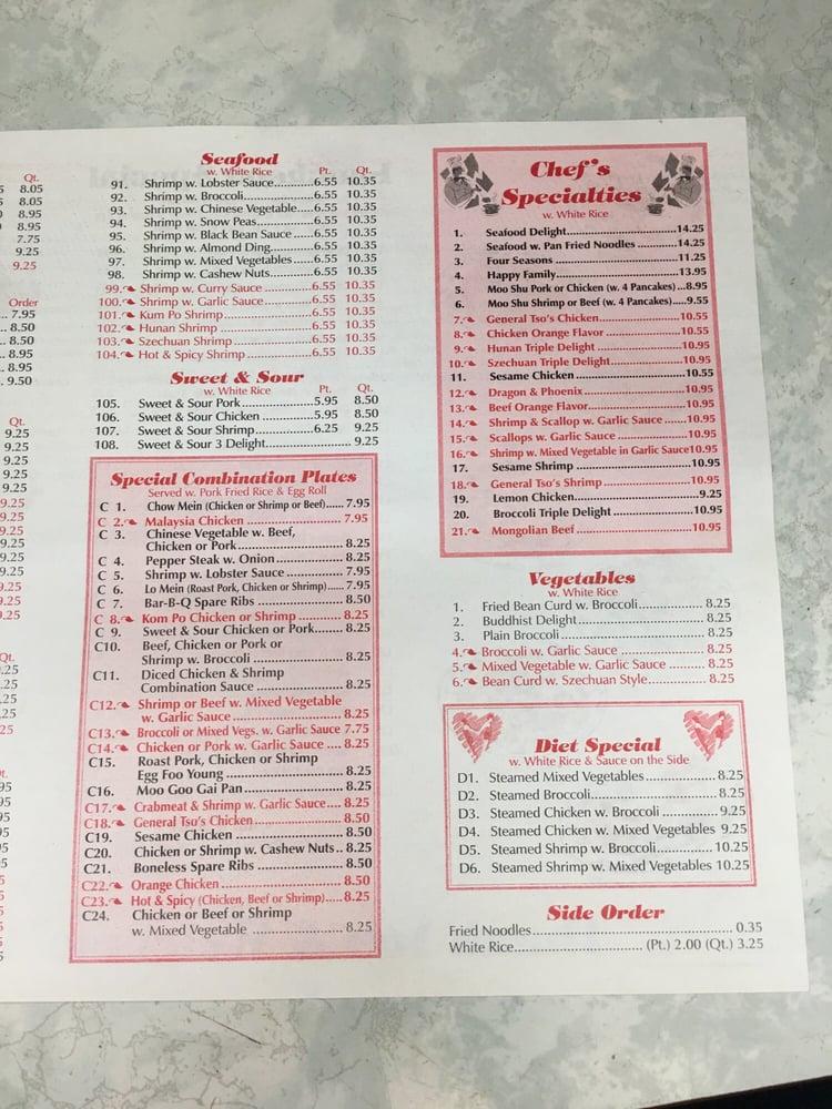 Menu at China One restaurant, DuBois