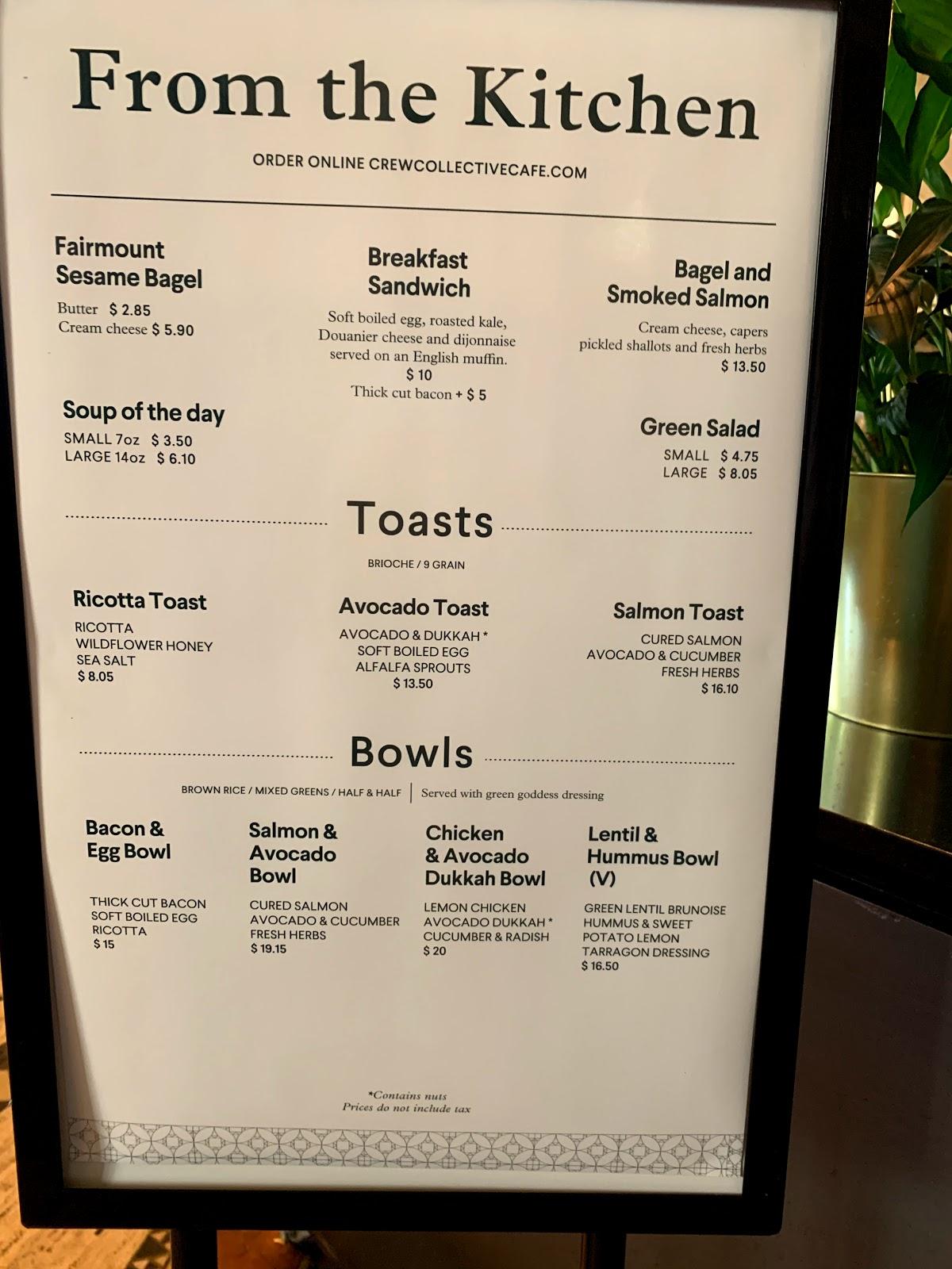 Menu at Crew Collective & Cafe, Montréal