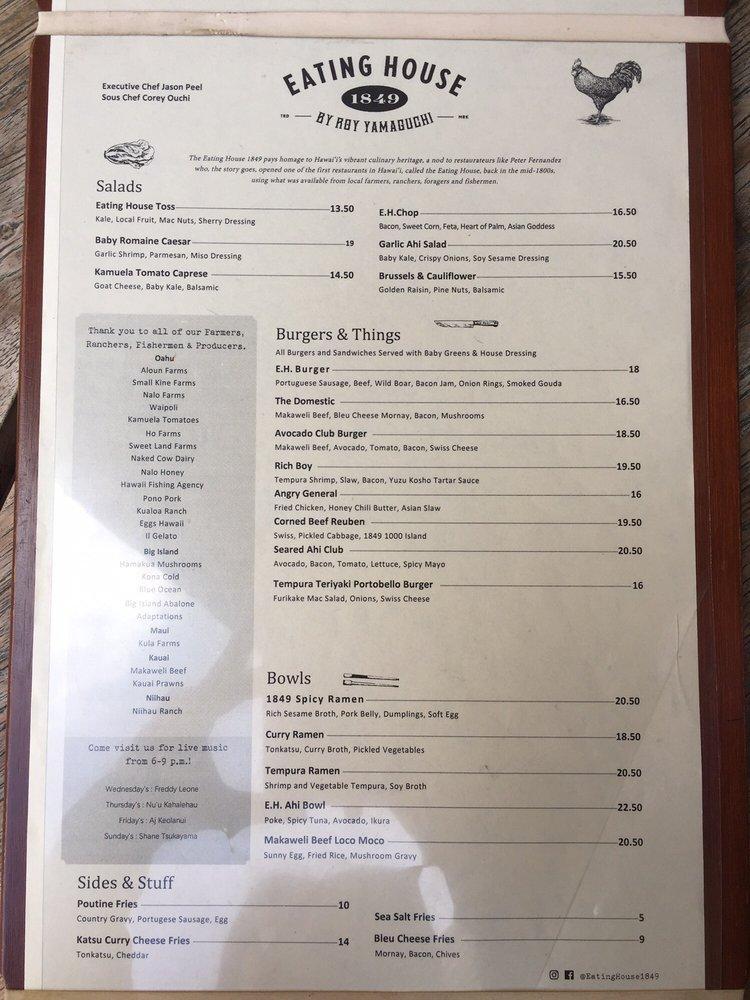 Menu at Eating House 1849 Waikiki - International Market Place ...