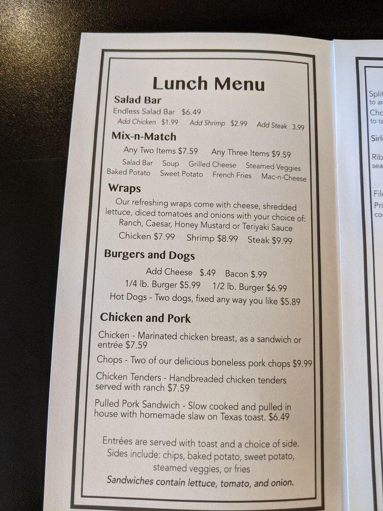 Menu at Johnny Bull's Steakhouse, Louisburg