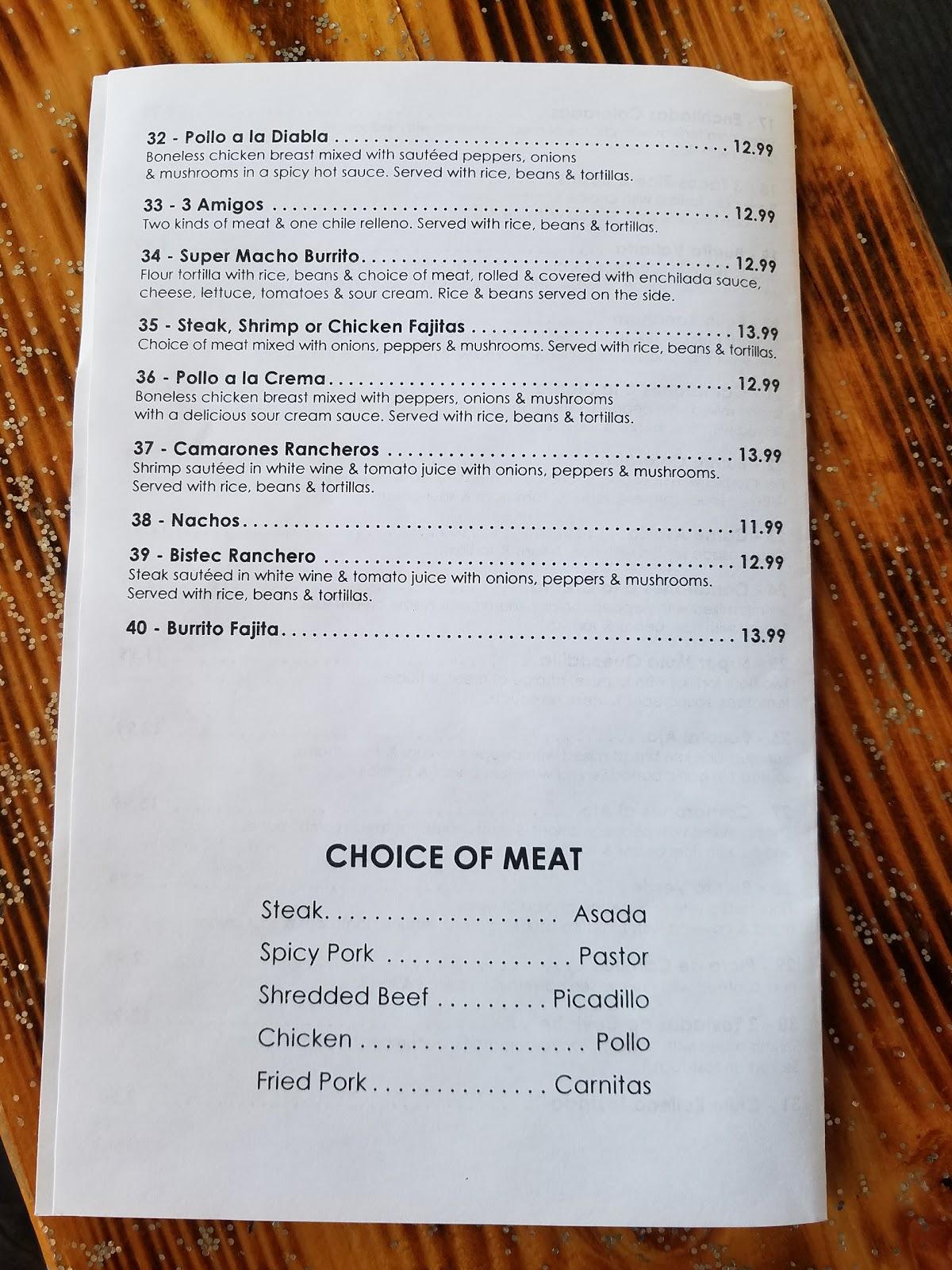 Menu at Las Palmitas restaurant, West Yellowstone, 21 N Canyon St