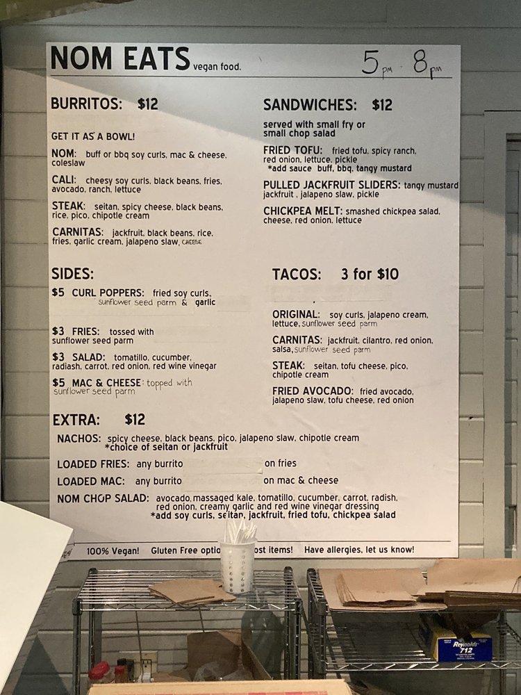 Menu at Nom Eats restaurant, Reno, 148 West St