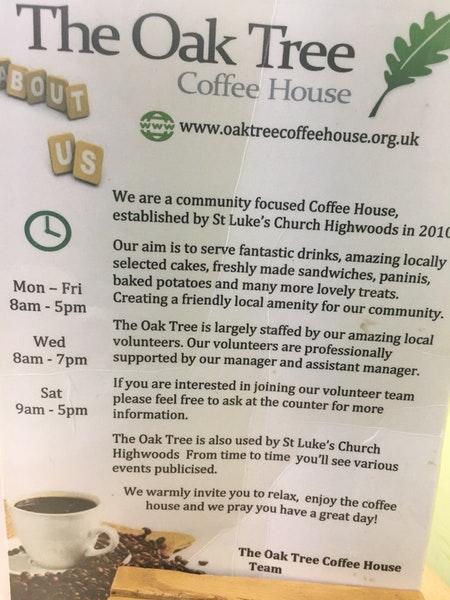 Menu at The Oak Tree Coffee House, Colchester