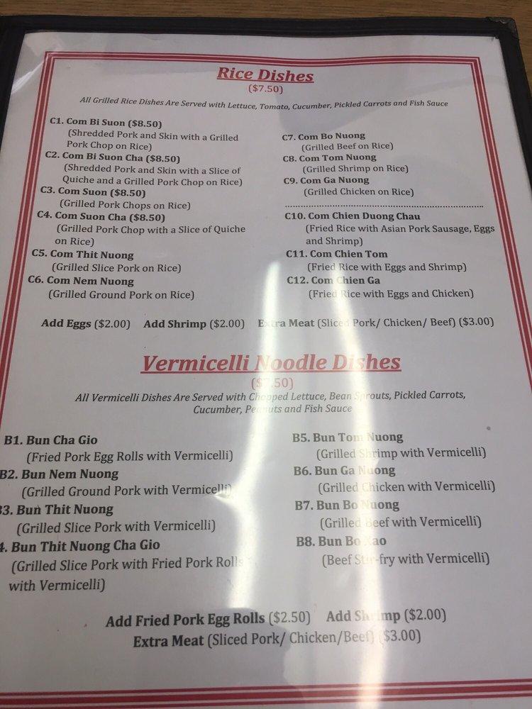 Menu at Pho Tay Do restaurant, Richmond
