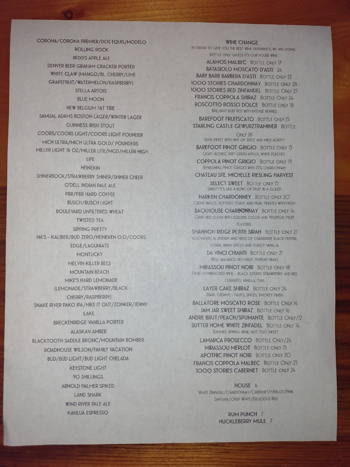 Menu at T-Joe's Steakhouse & Saloon, Cheyenne