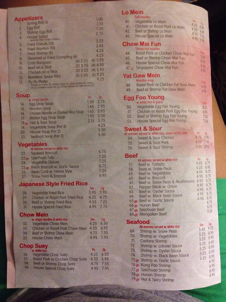 Menu at Top China restaurant, Bella Vista