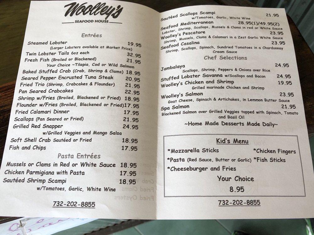 Menu at Woolley's Fish Market and Seafood House restaurant, Freehold ...
