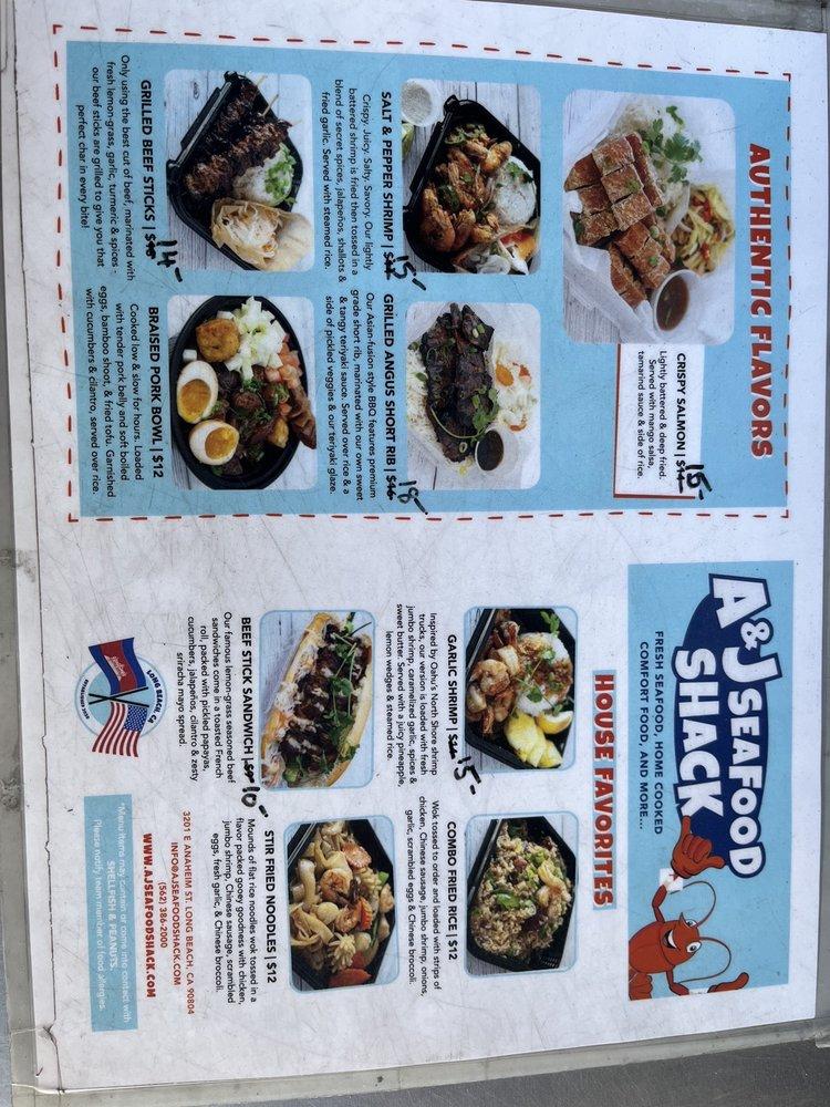 Menu at A&J seafood shack restaurant, Long Beach
