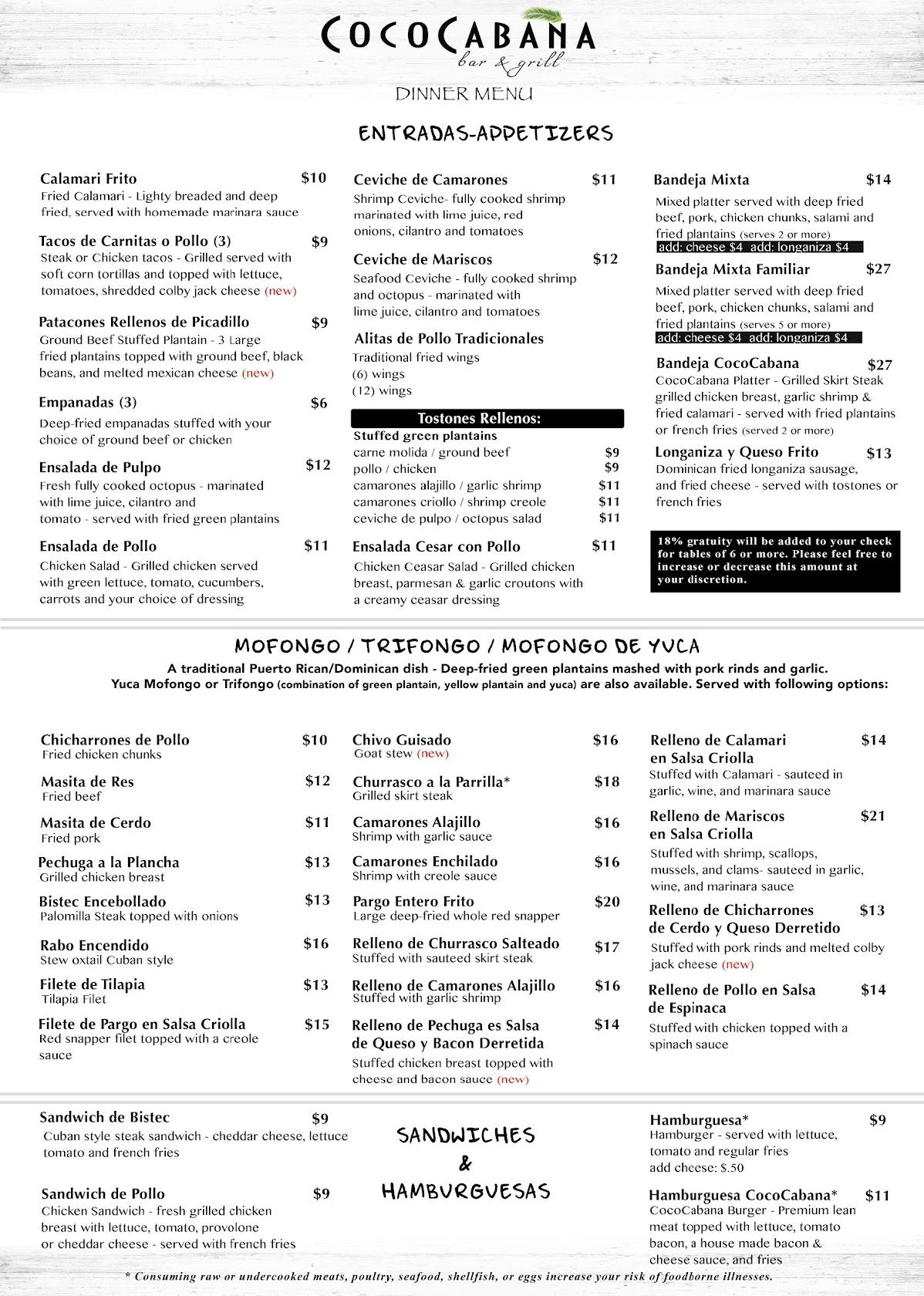 Menu at CocoCabana Bar & Grill, Greenacres, Jog Rd