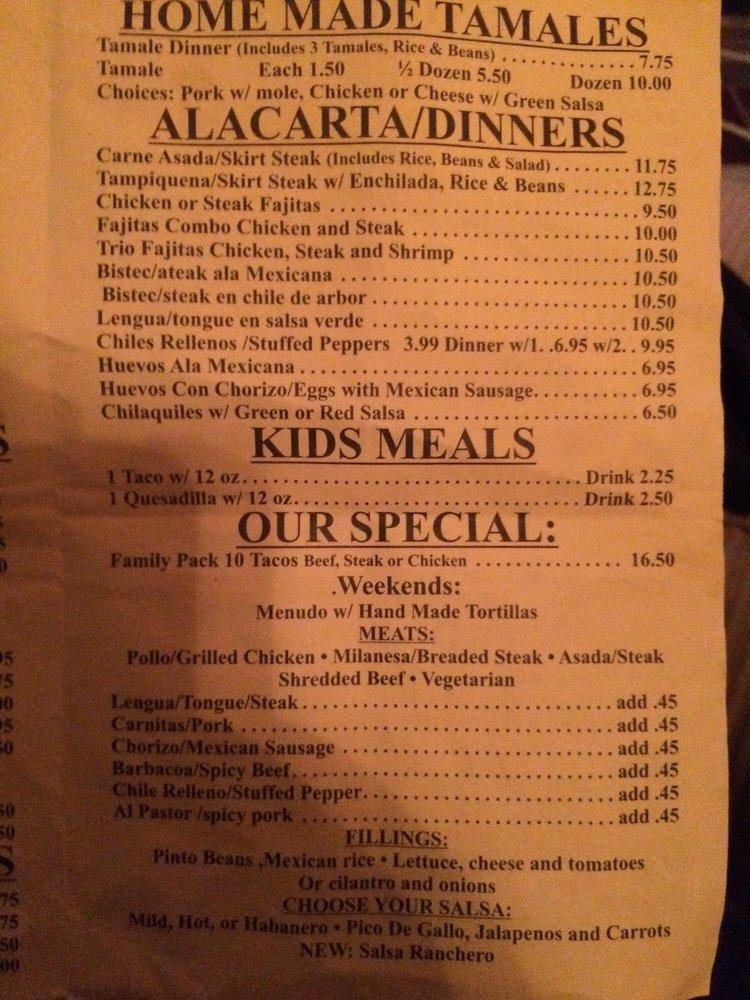Menu at Habanero Mexican Grill restaurant, Beecher