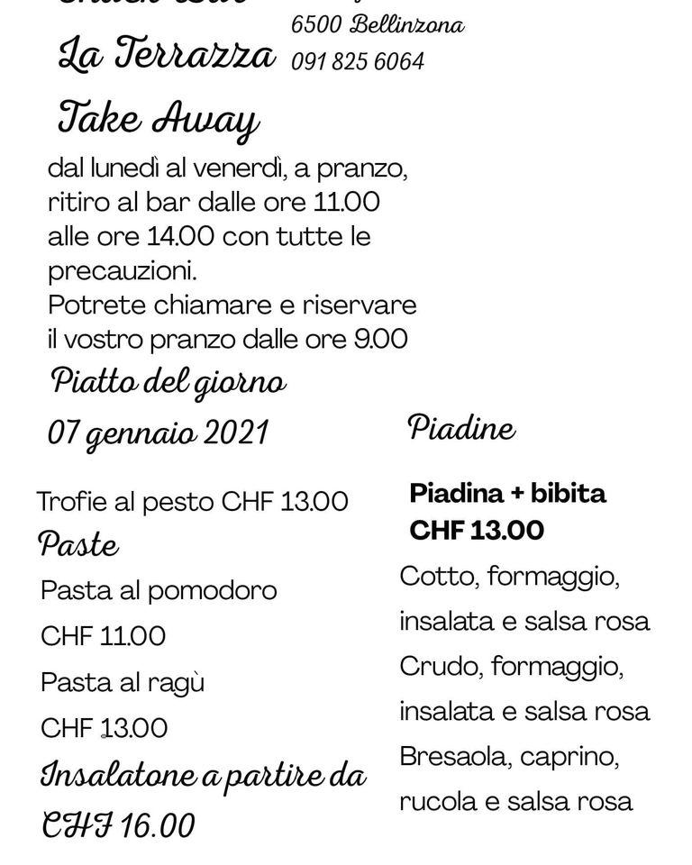 Menu at La Terrazza, Bellinzona