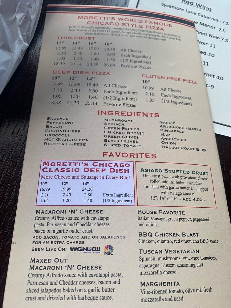 Menu at Moretti's Barrington, Barrington