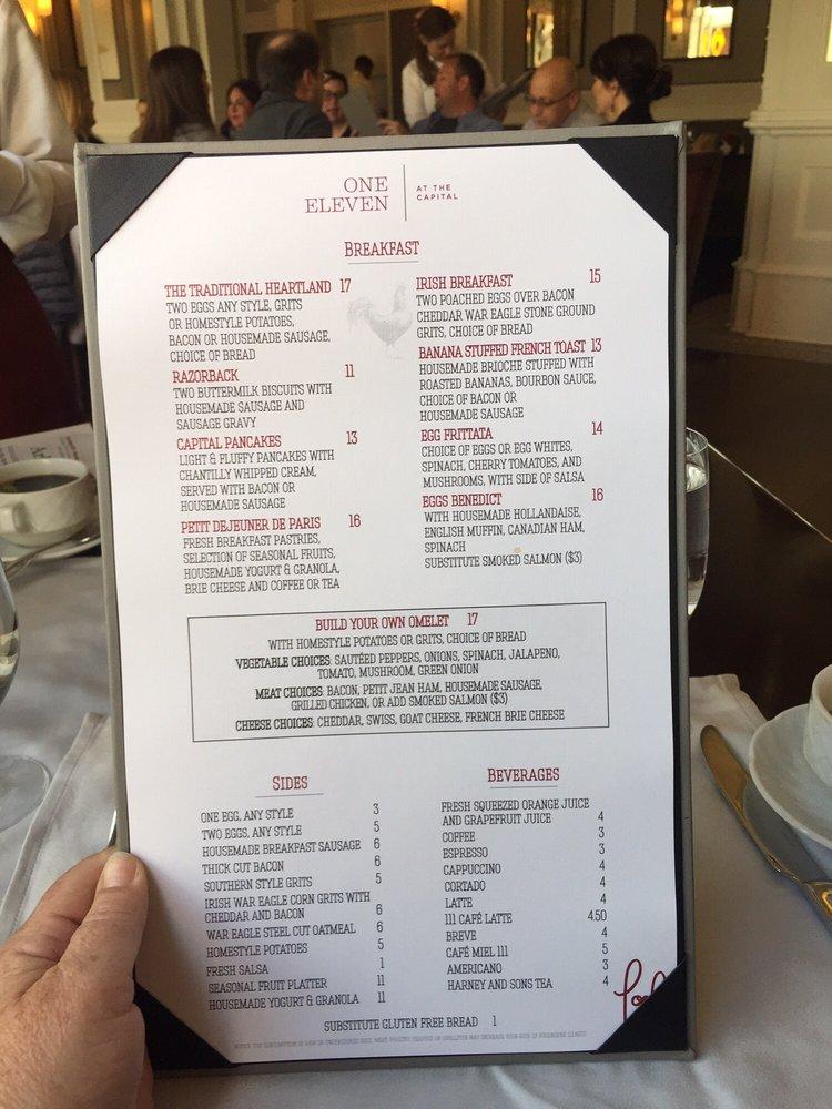 Menu at One Eleven steakhouse, Little Rock