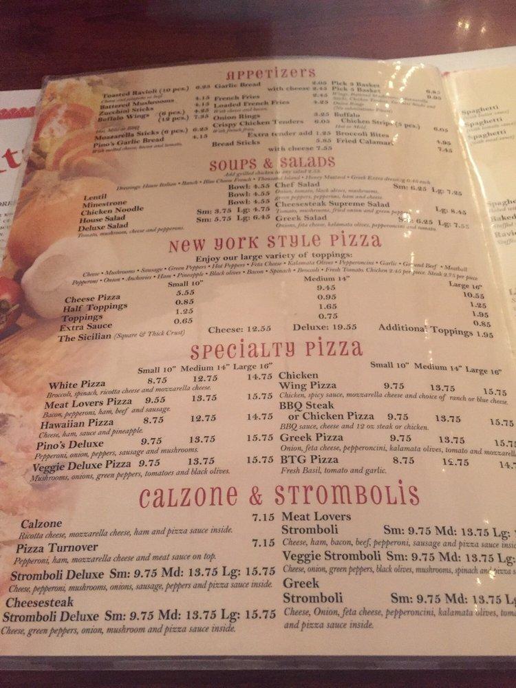 Menu at Pino's Pizza pizzeria, Richmond, Meadowdale Blvd