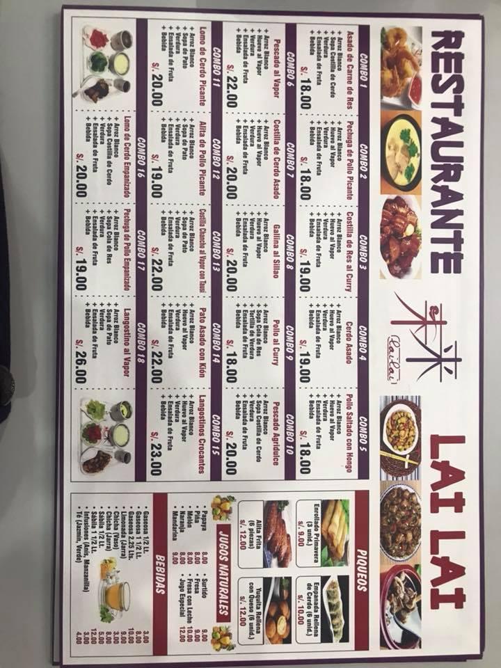 Menu at Restaurant Lai Lai, San Borja, Av. Aviación 3016